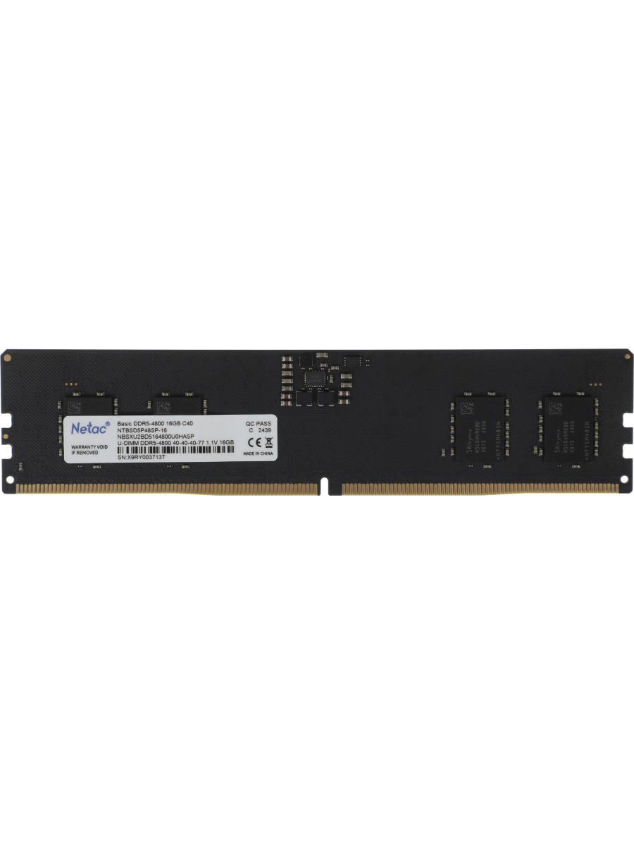 Память DDR5 16GB 4800MHz Netac NTBSD5P48SP-16 Basic RTL Gaming PC5-38400 CL40 DIMM 288-pin 1.1В Intel single rank RTL