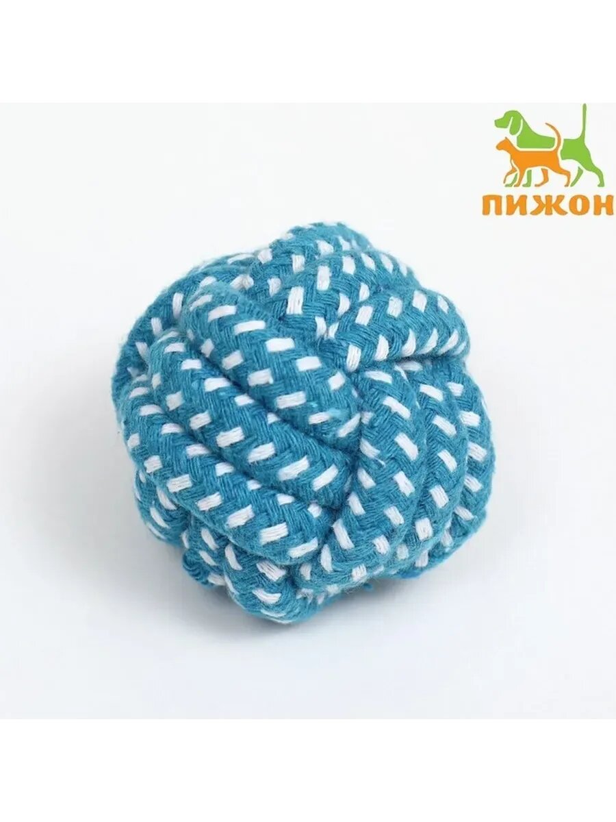 Игрушка для питомцев из каната — прочный синий мячик