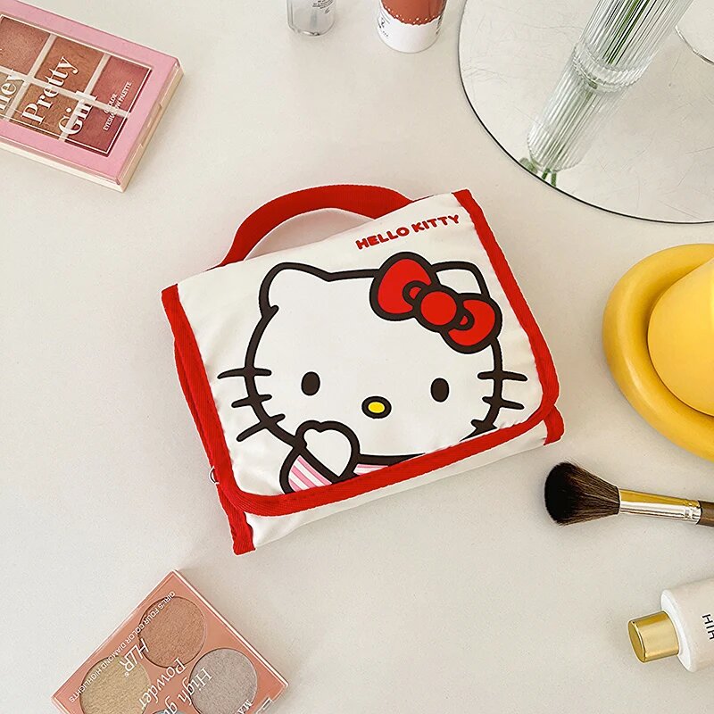 Складная косметичка Hello Kitty Kuromi, вместительный пенал с мультяшным рисунком, милая дорожная сумка-органайзер для косметики и кистей для девочек.