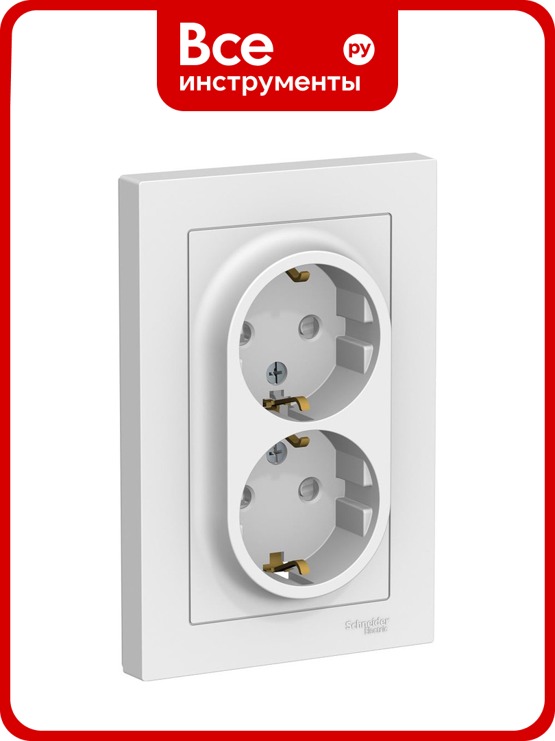 Розетка Systeme Electric AtlasDesign Бел с/з двойная, со шторками, 16А, в сборе