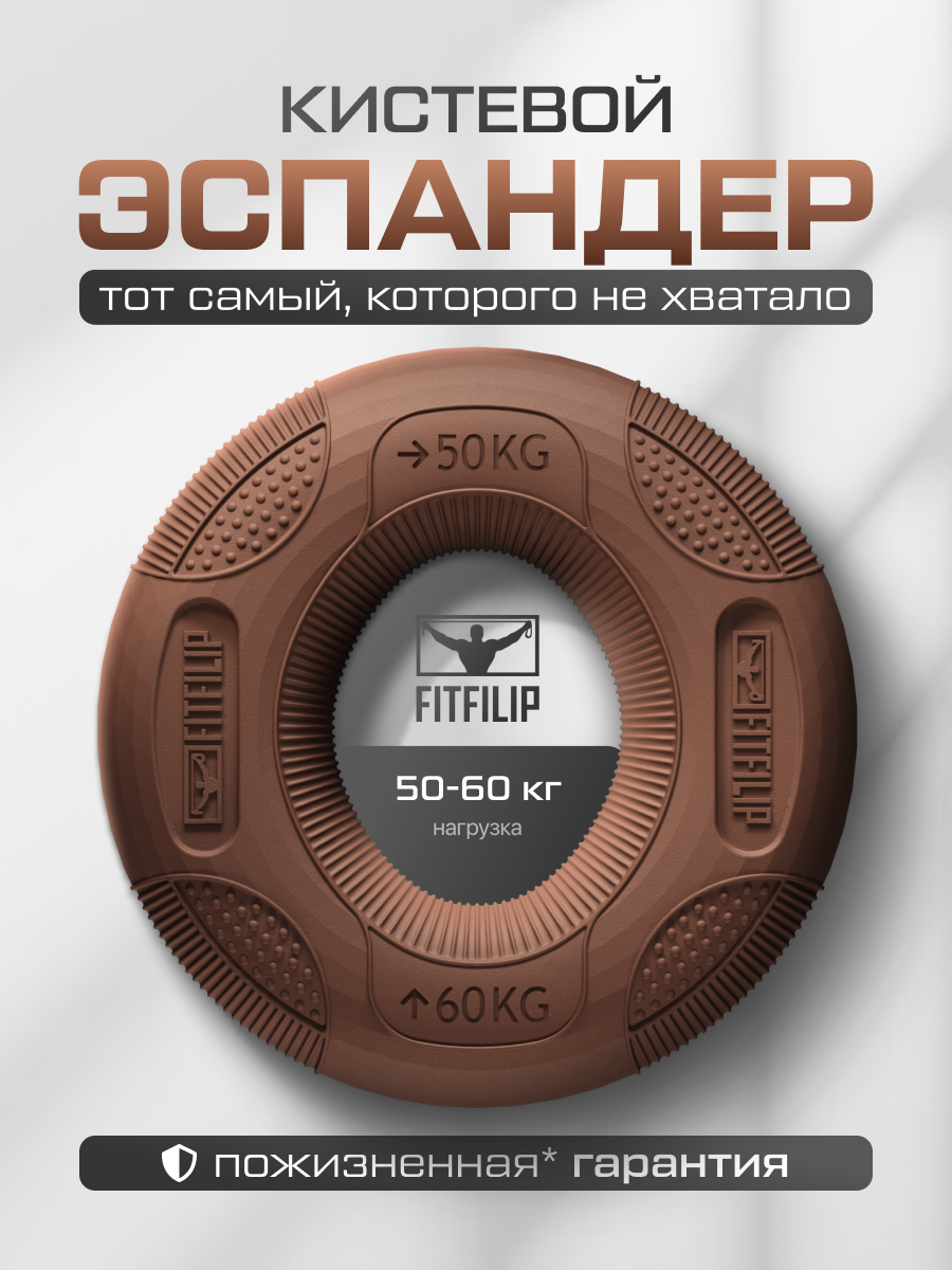 Эспандер кистевой FITFILIP, нагрузка 50кг - 60кг, двойной, силиконовый