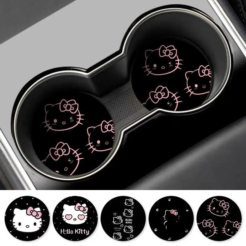 Подставка для стаканов в автомобиль с принтом Hello Kitty, милый мультяшный впитывающий коврик 05