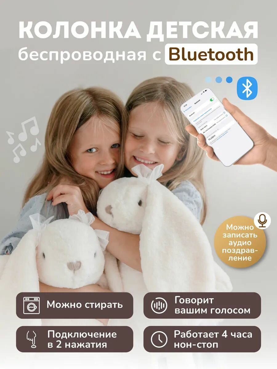 Мягкая игрушка зайка с колонкой Bluetooth PLUSHY (плюши)