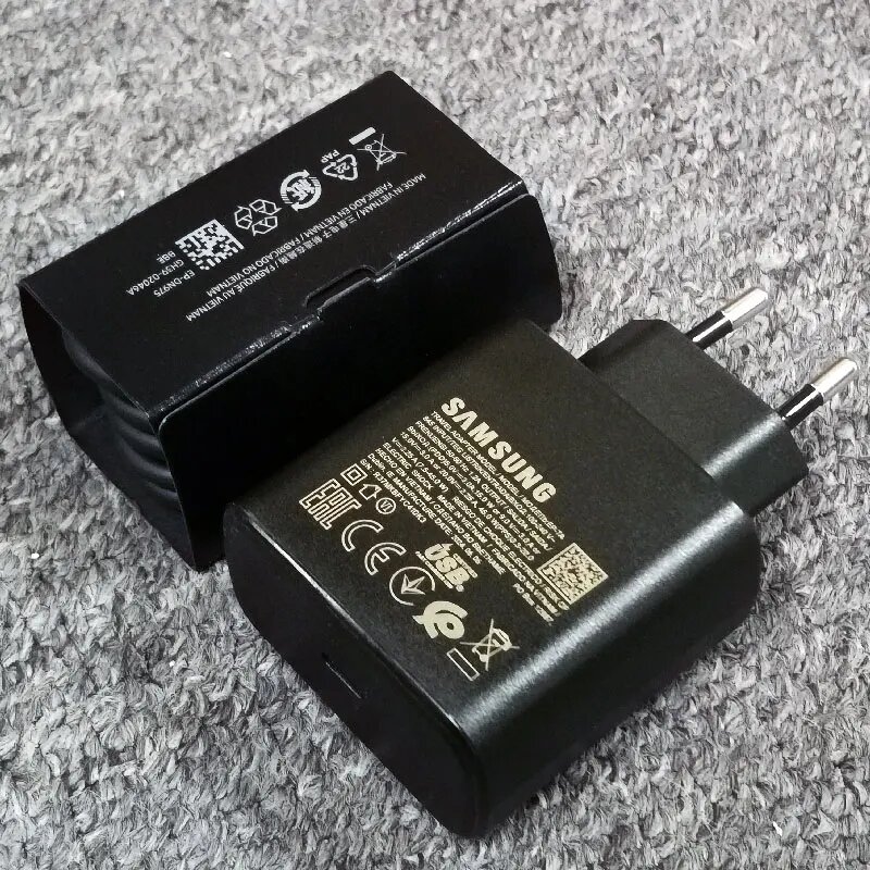 Супер быстрый зарядный адаптер Samsung 45 Вт PD, кабель типа C для Galaxy S24 Black-With 5A Cable