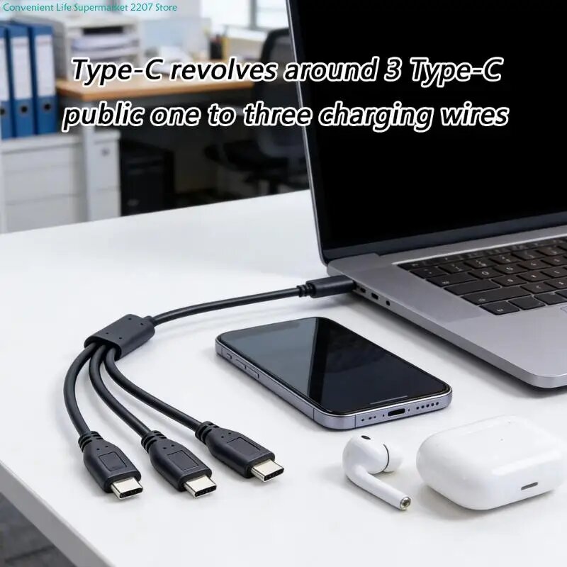 J0PA USB C разветвитель зарядный кабель 1 гнездо на 3 типа C разветвитель зарядный соединительный кабель для смартфона ноутбука