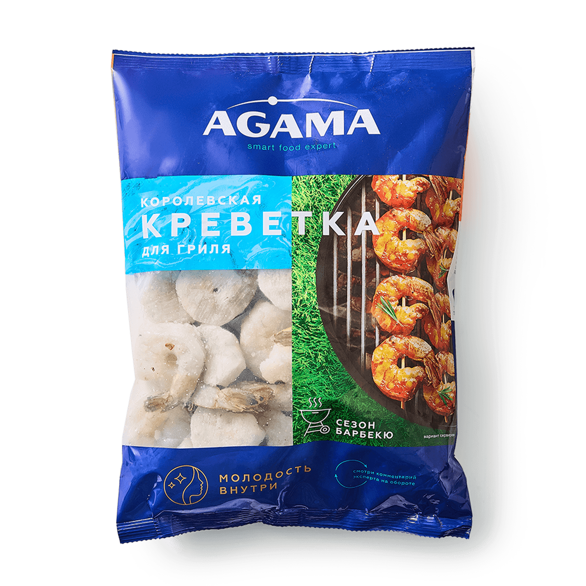 Креветки королевские 41/50 Agama очищенные с хвостом сыро-мороженые для гриля