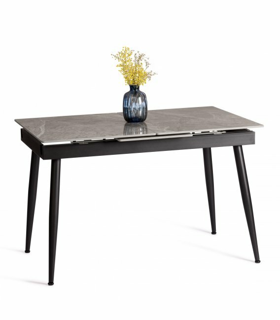 Стол обеденный Балморал/Balmoral 120-160x80x75см столешница керамика (глянцевая)/опоры металл, серый/чёрный