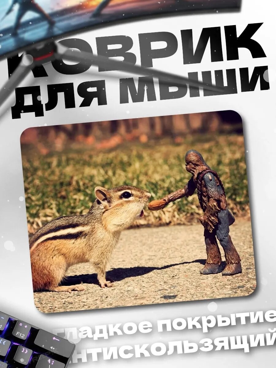Коврик для мыши человек кормит бурундука