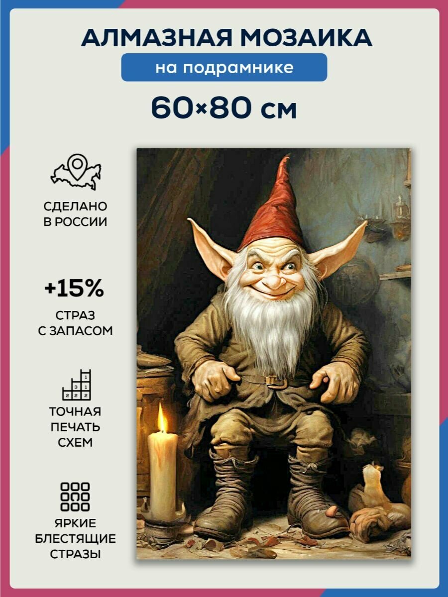 Алмазная мозаика 60x80 Гном на подрамнике