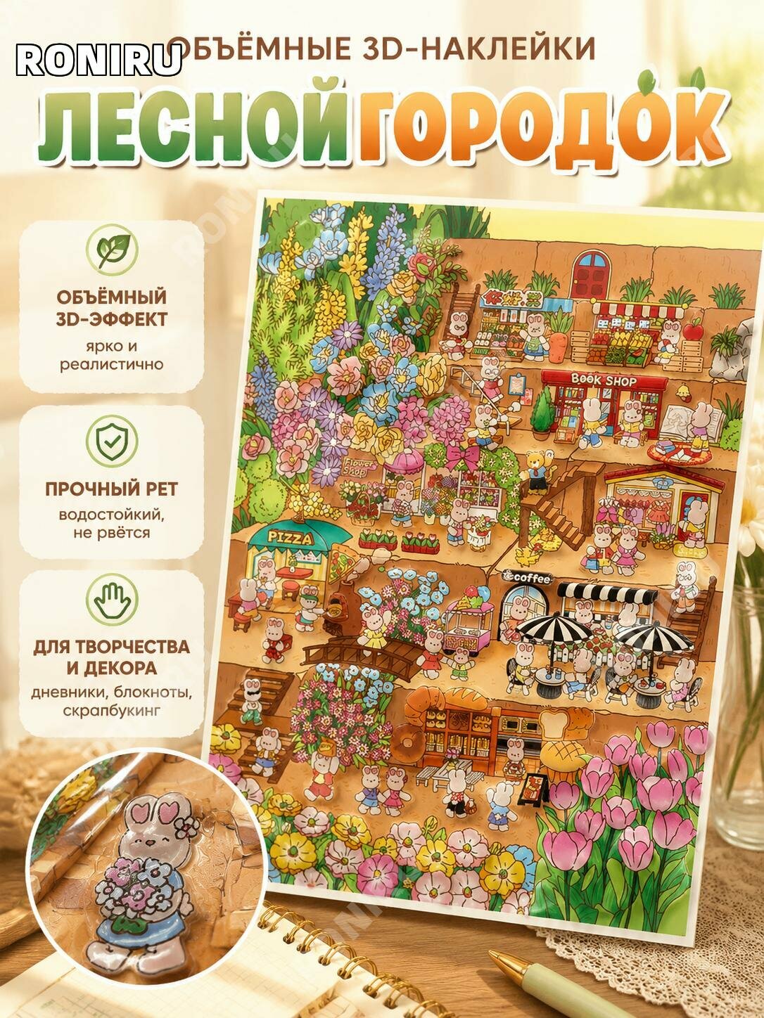 3D наклейки из PET для скрапбукинга, лист 21 x 29,7 см, Тити городок