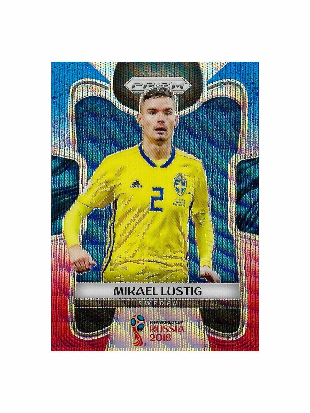Коллекционная карточка Panini Prizm FIFA World Cup Russia 2018: #233 Mikael Lustig - Blue Red Wave