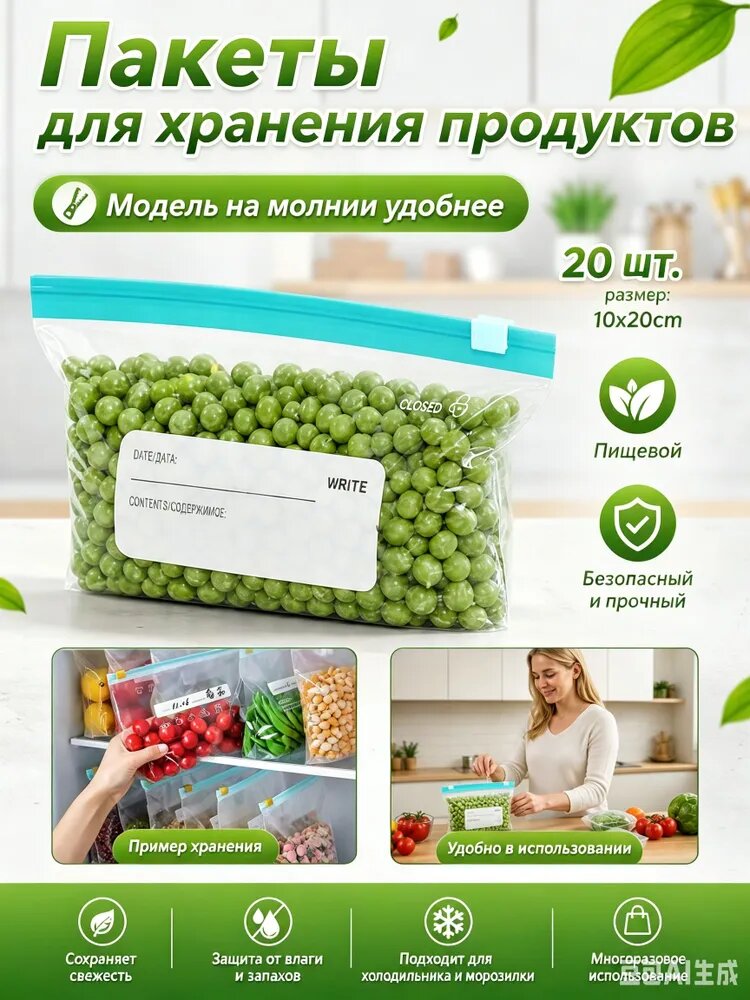 Пакет для продуктов 20x10 см, 20 шт