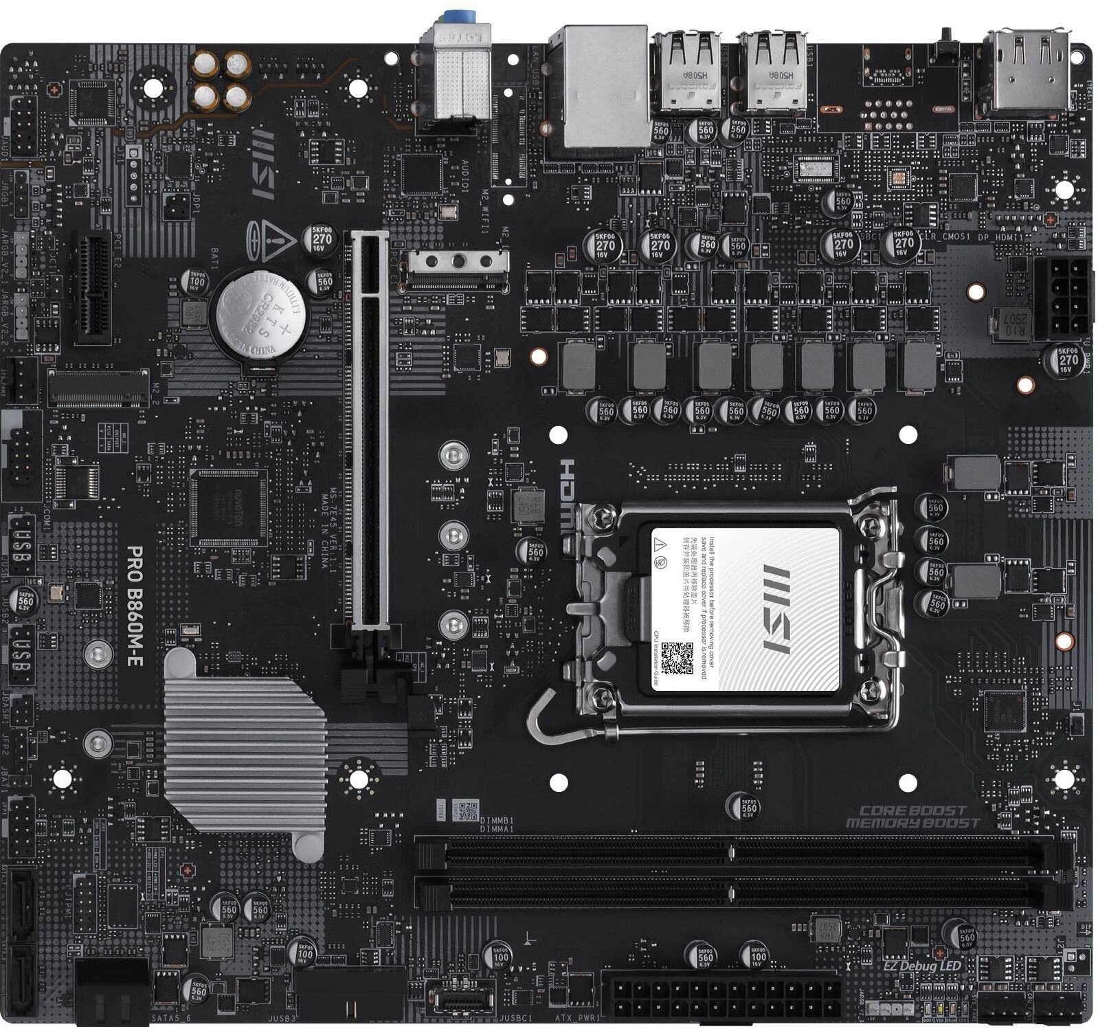 Материнская плата MSI PRO B860M-E Soc-1851 Intel B860 2xDDR5 mATX AC`97 8ch(7.1) 5Gigabit RAID+HDMI+