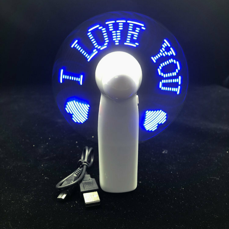 USB-перезаряжаемый мини-вентилятор с LED-дисплеем для персонализированной рекламы, 9 см в диаметре, белый корпус с