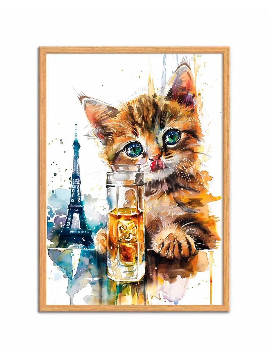 Кот Манчкин пьет виски 5, Плакат 30x42см
