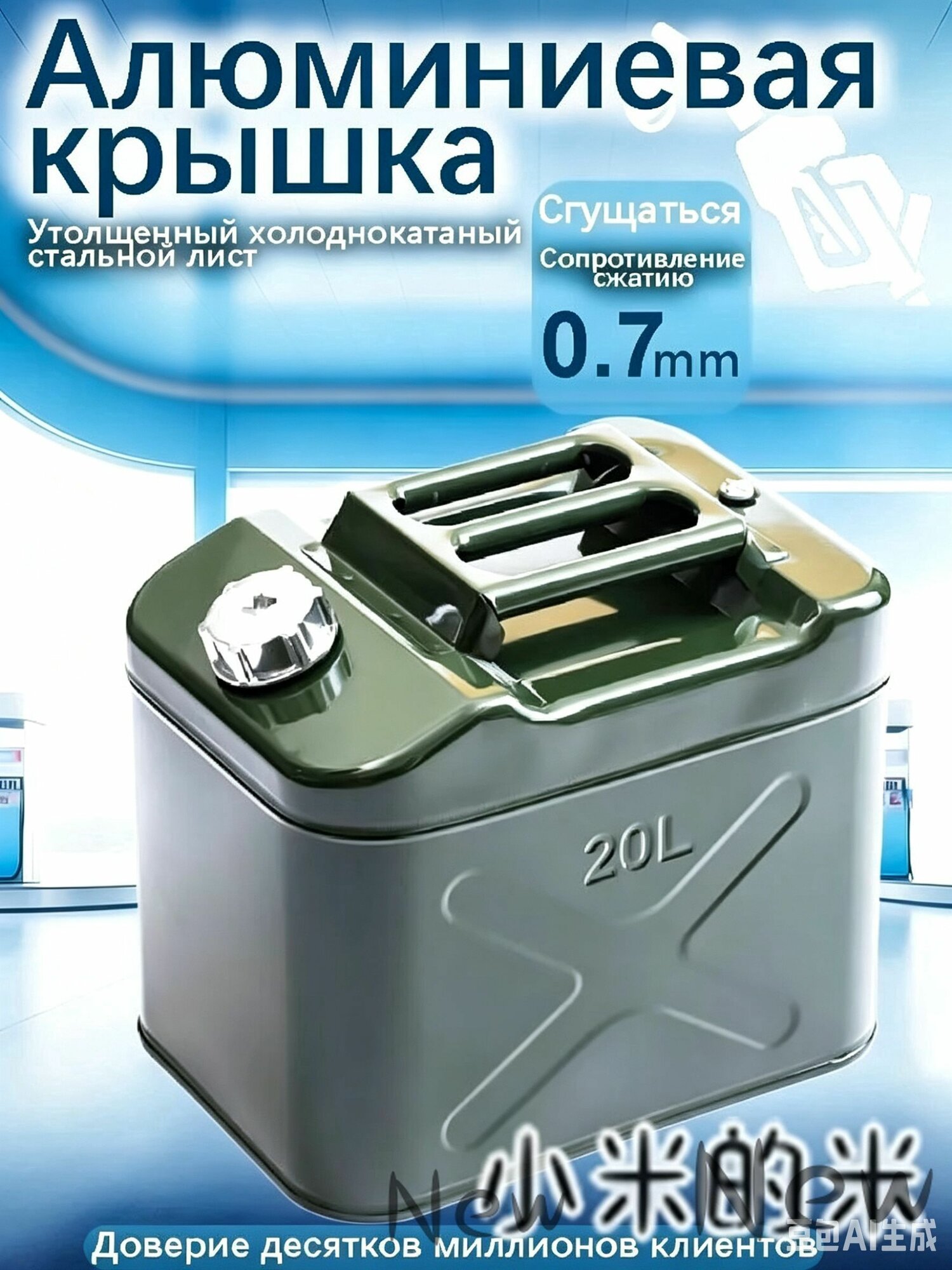 Канистра 20 л металлическая толщина 0,7 мм, емкость для бензина и дизтоплива