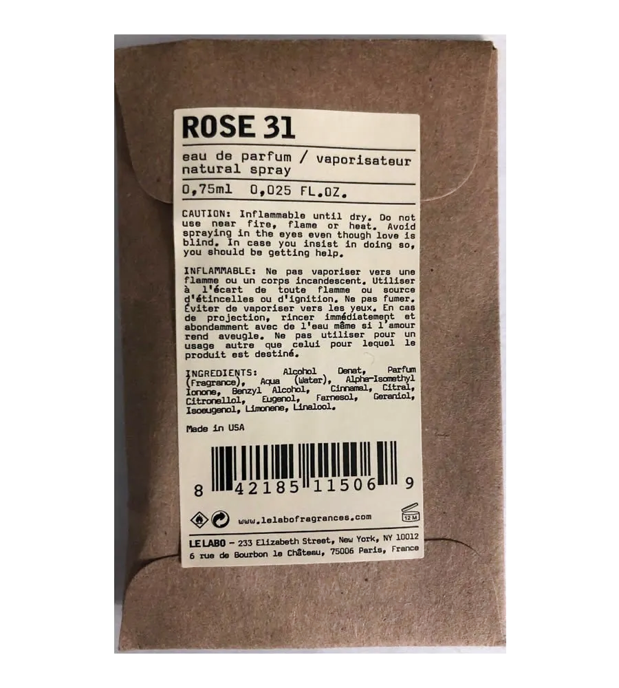 Le Labo Rose 31 парфюмерная вода 0.75 мл миниатюра для женщин и мужчин - Роза 31 пробник Ле Лабо