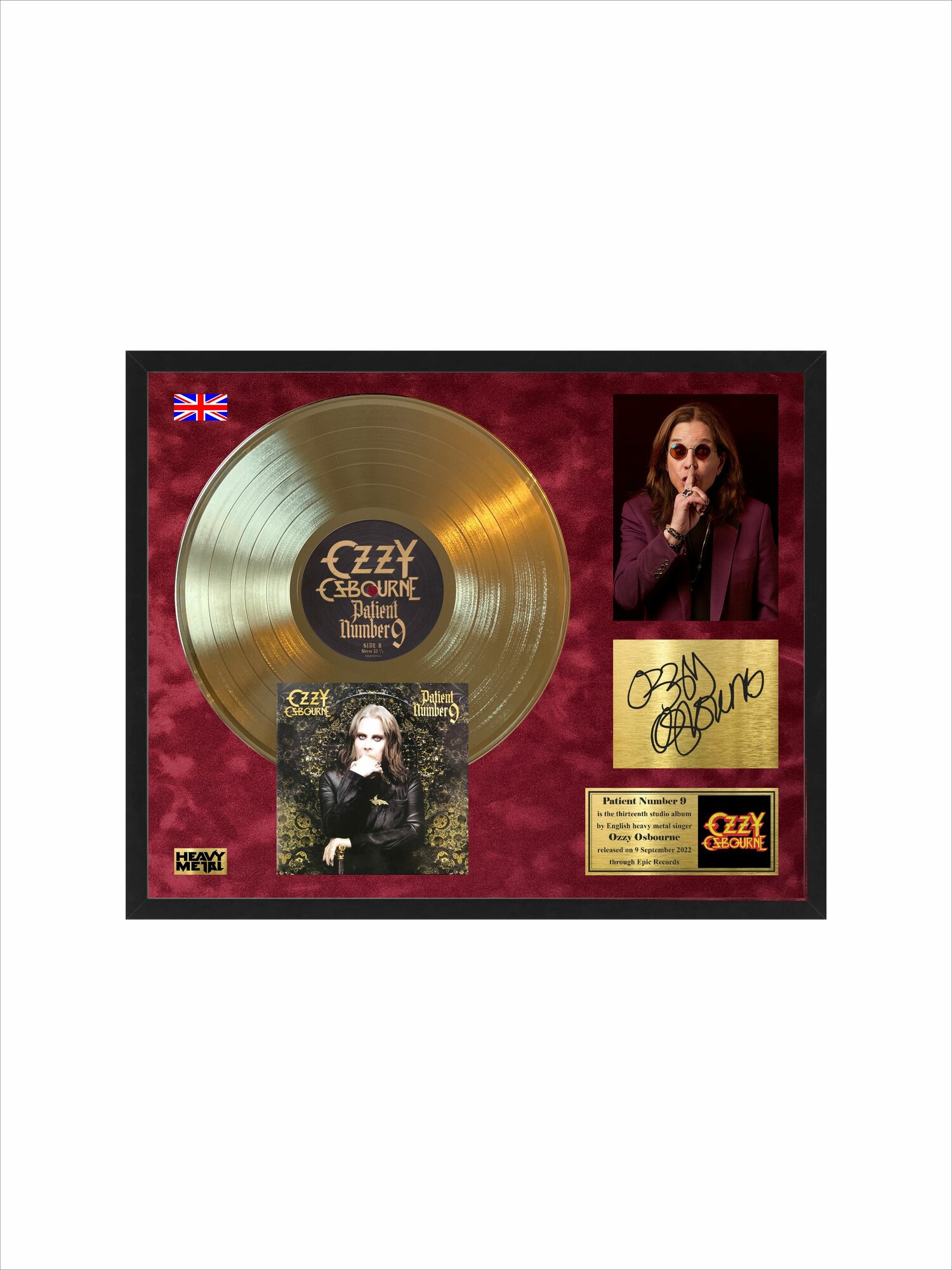 Золотая виниловая пластинка Ozzy Osbourne в рамке