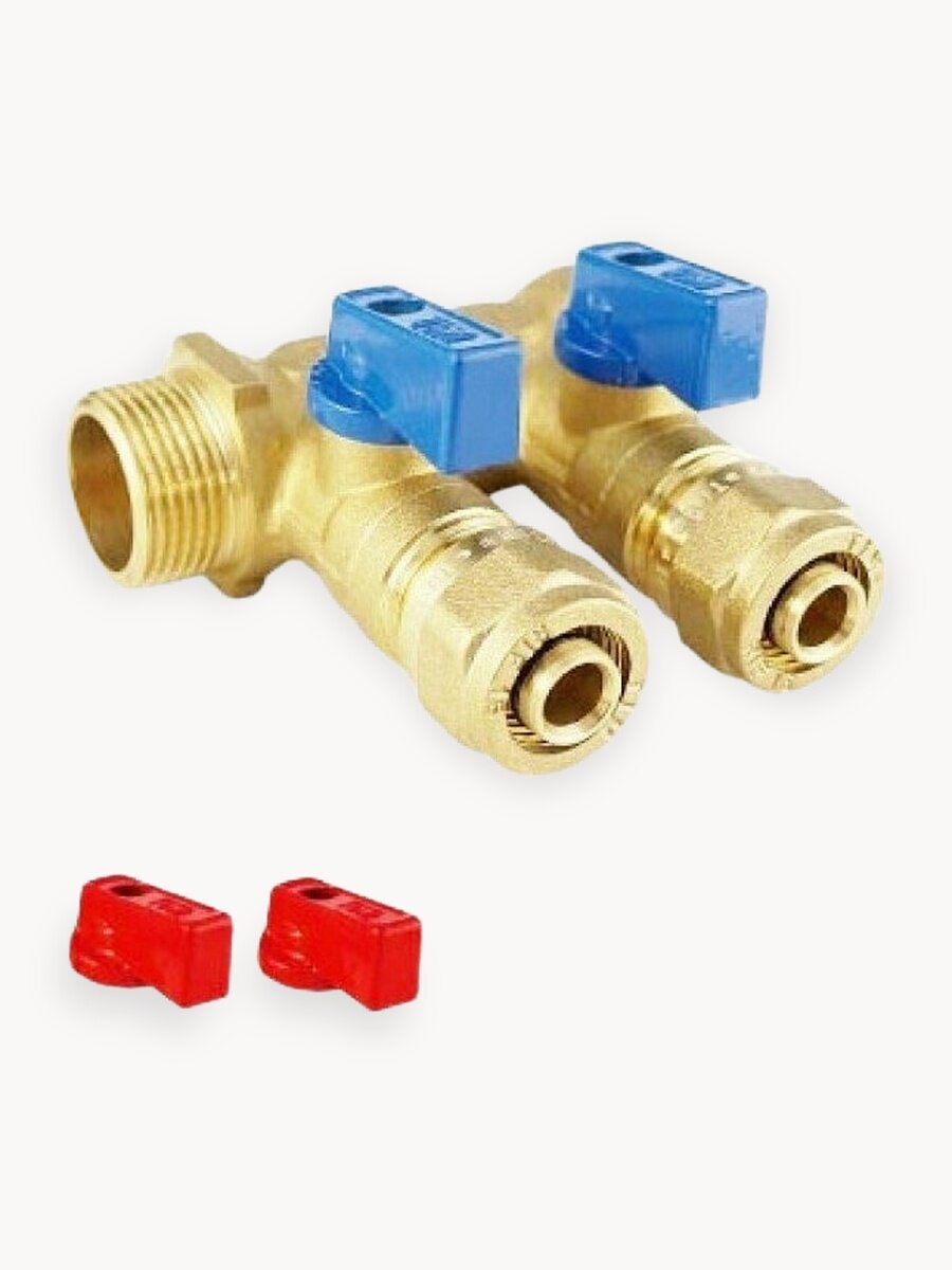 Коллектор 3/4x16x2 с шаровыми кранами 2 вых. для металлопластиковых труб,( красный+синий.)TST