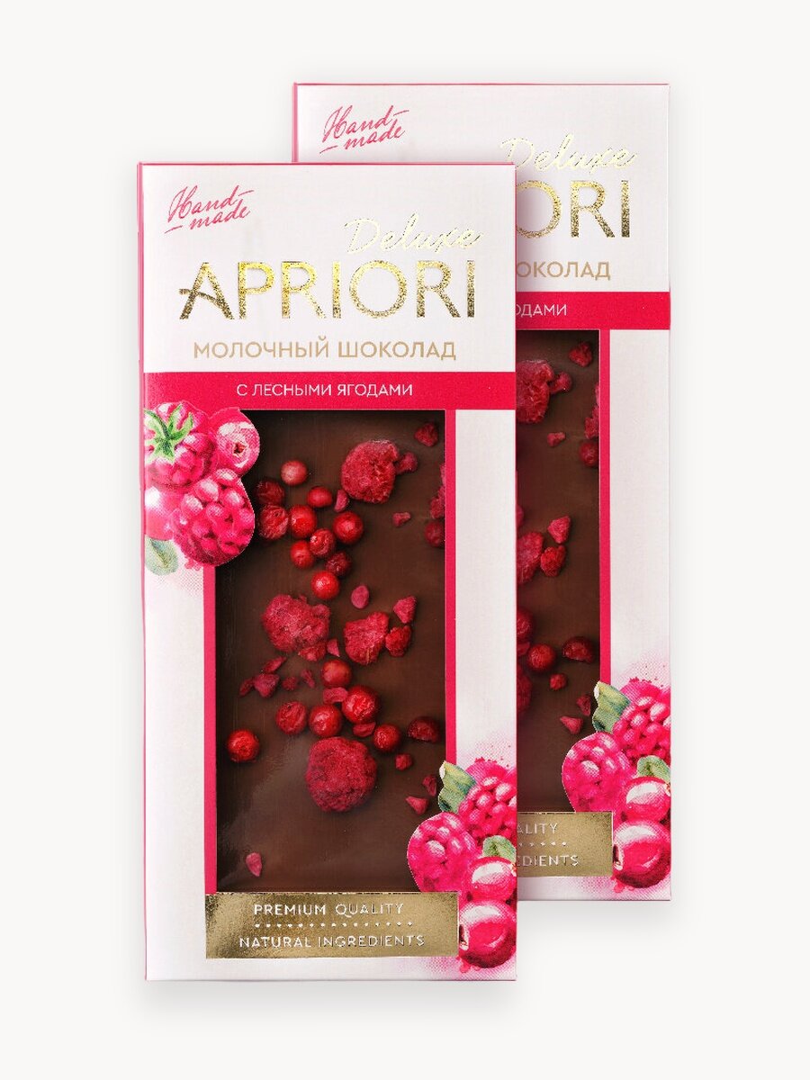 Шоколад молочный Apriori ручной работы с лесными ягодами, 2 шт по 85г