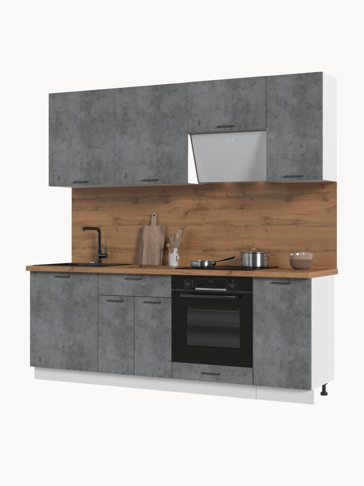 Кухонный гарнитур, столешница Вотан 26мм, Кухня Венера 220см Белый/Бетон