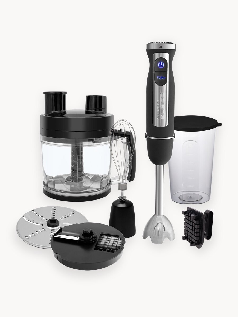 Блендер ручной Polaris PHB 1590AL Cube 5 в 1: измельчитель, миксер, насадка для резки кубиками, диск для нарезки и шинковки