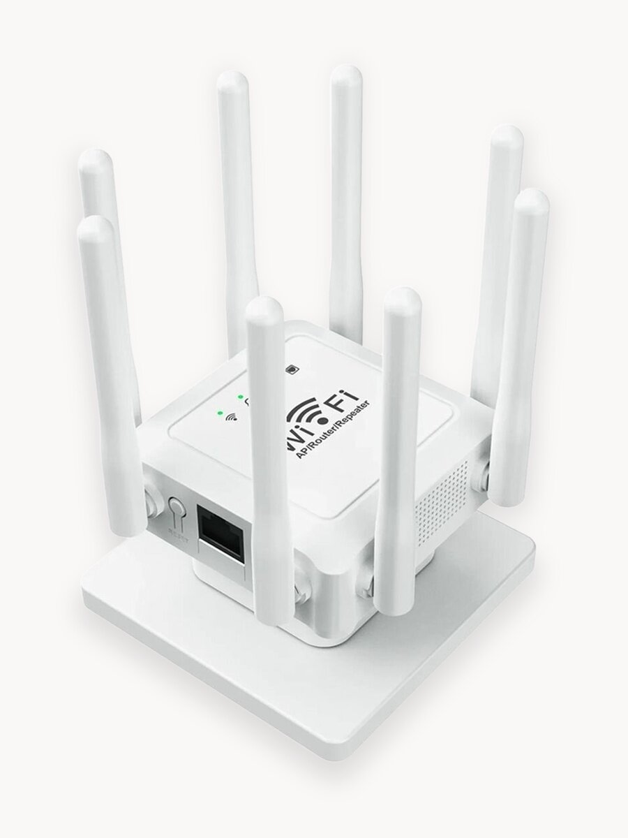 Усилитель Wi-Fi сигнала, расширитель зоны wifi покрытия, точки доступа до 300 м2 / репитер WiFi интернета до 300 Мбит/с, 8 антенн, 2,4 GHz, белый