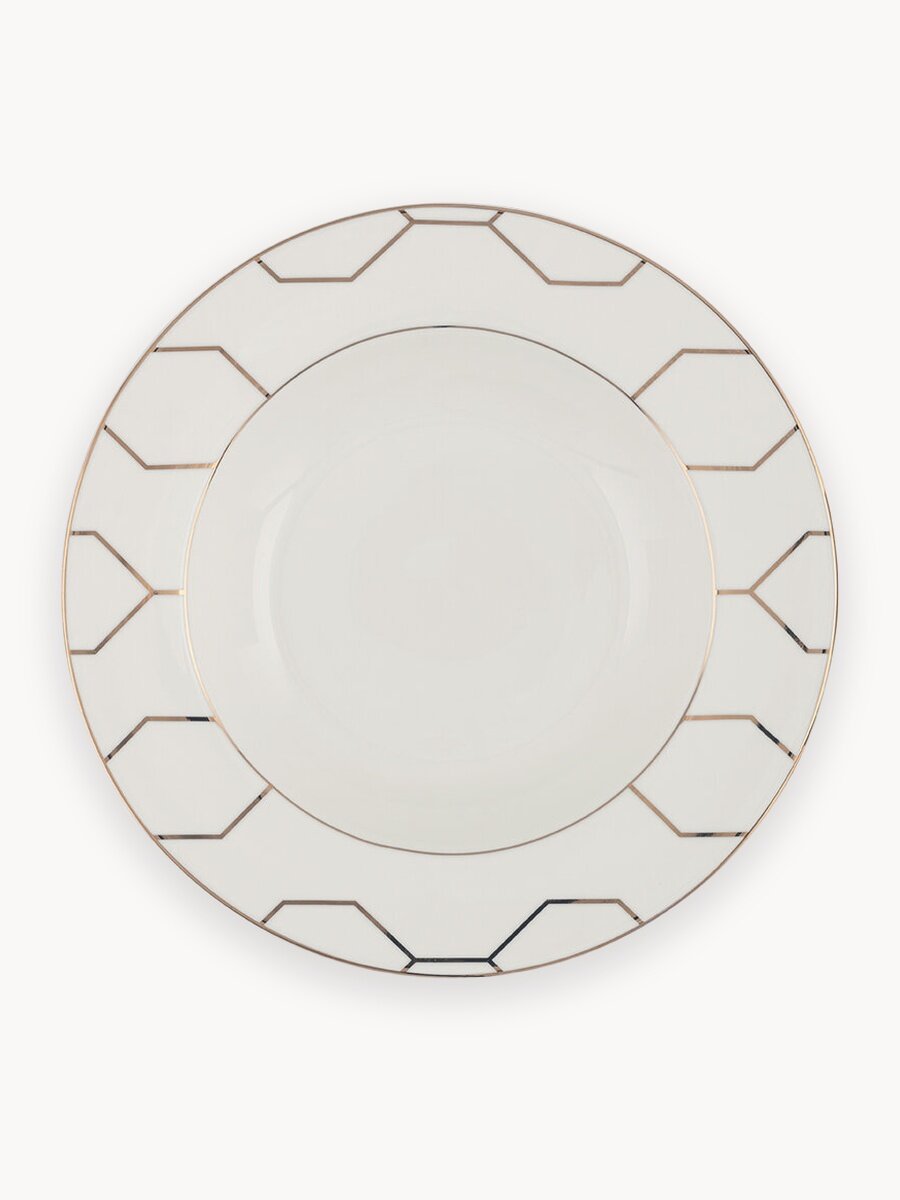 Тарелка суповая NADOBA, серия MARI BELLA, 22 см, фарфоровая, белый/золотой, СВЧ, глубокая тарелка, подарочная упаковка