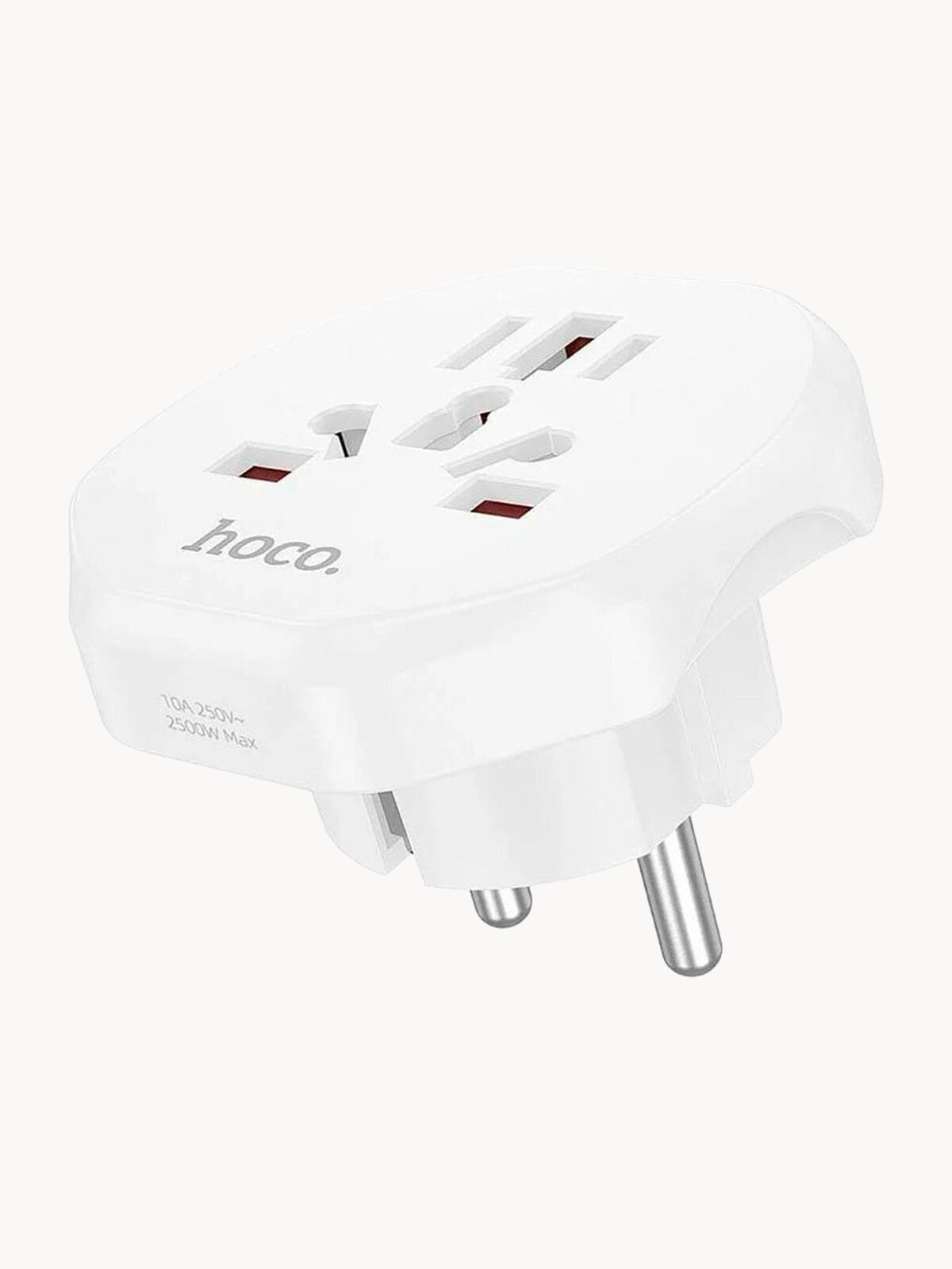 Переходник 220в Hoco AC6 Universal евро вилка на EU/UK/US/CN/AU/NZ универсальный 10А - белый