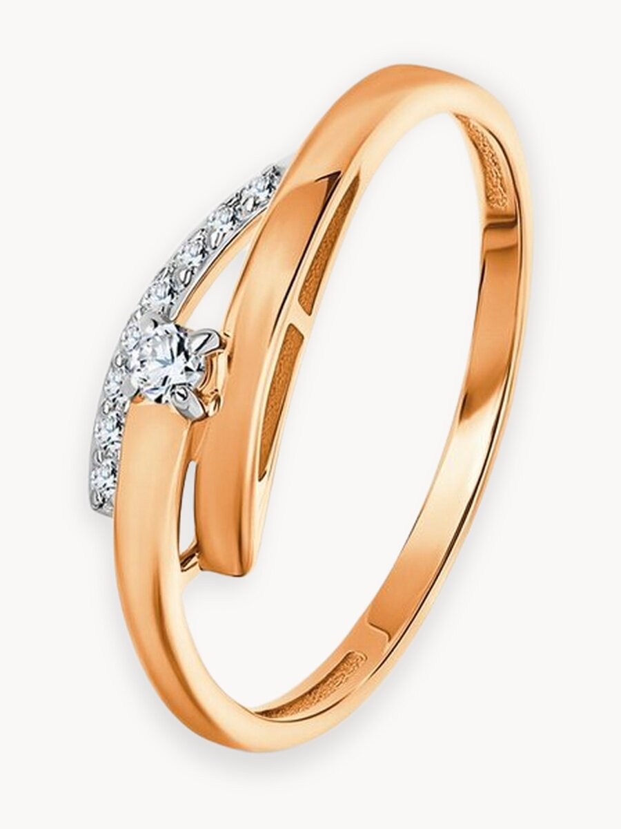 Кольцо, красное золото, 585 проба, родирование, фианит