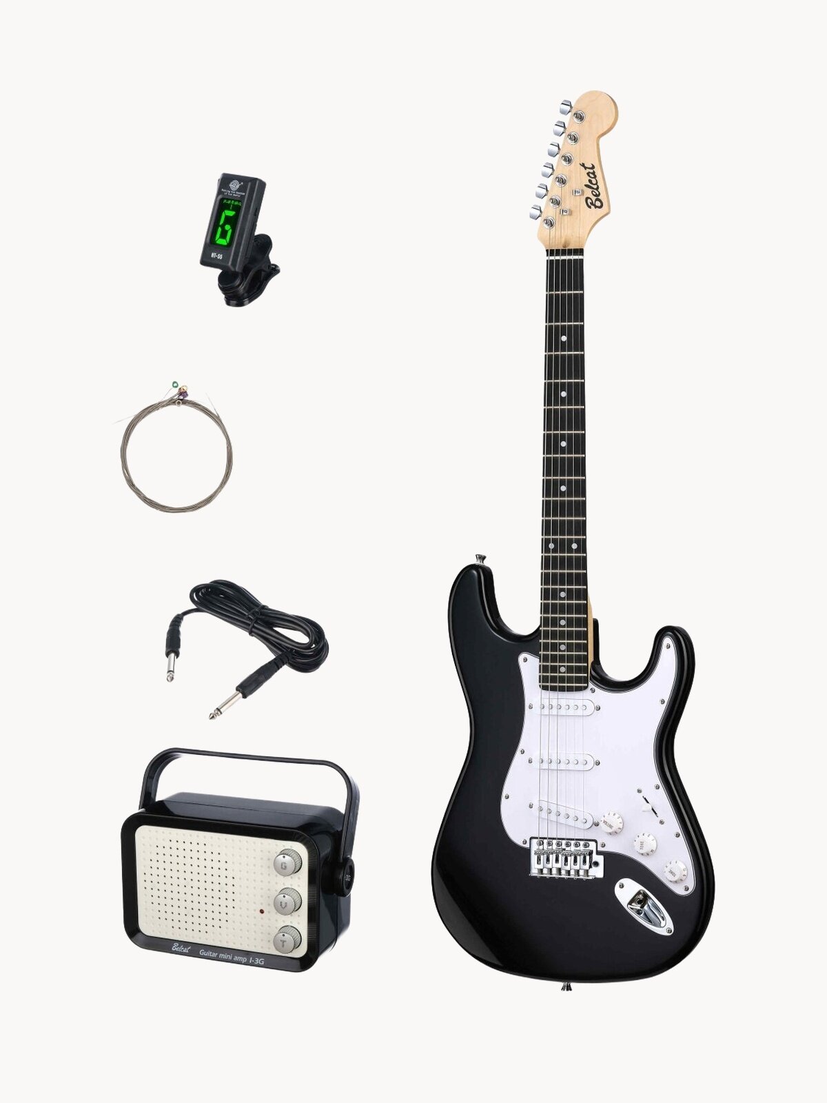 BST-KIT-BK Электрогитара с комбоусилителем и аксессуарами, черная, Belcat