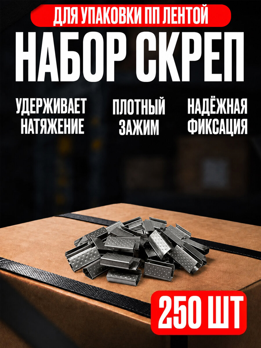Скрепа стальная 13х27х0,5 для ПП ленты 13 мм (250 шт.) PP-13