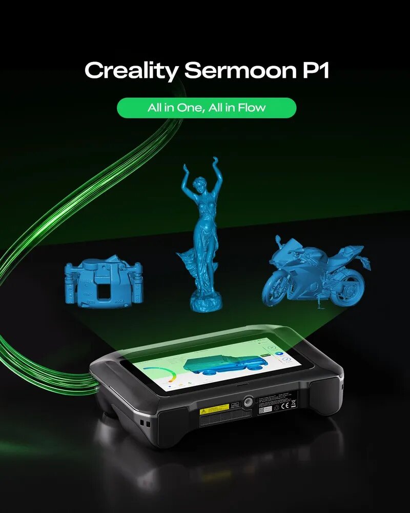 Creality sermoon p1 3D сканер портативный трёхрежимный сканер с голубым лазером и инфракрасным излучением, оснащённый 6-дюймовым сенсорным экраном, поддерживает режимы автономного и ПК-режима