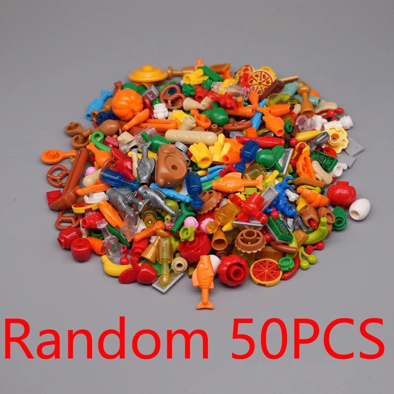 Конструктор MOC City: Фрукты, овощи, пицца и др. Random 50PCS