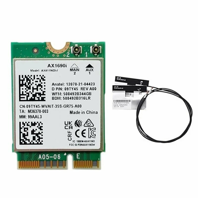 Wi-Fi-карта AX1690I + 2 антенны AX411 Wi-Fi 6E, скорость 2,4 Гбит/с, 802.11Ax, 2,4/5/6 ГГц, беспроводной модуль Bluetooth 5.3.