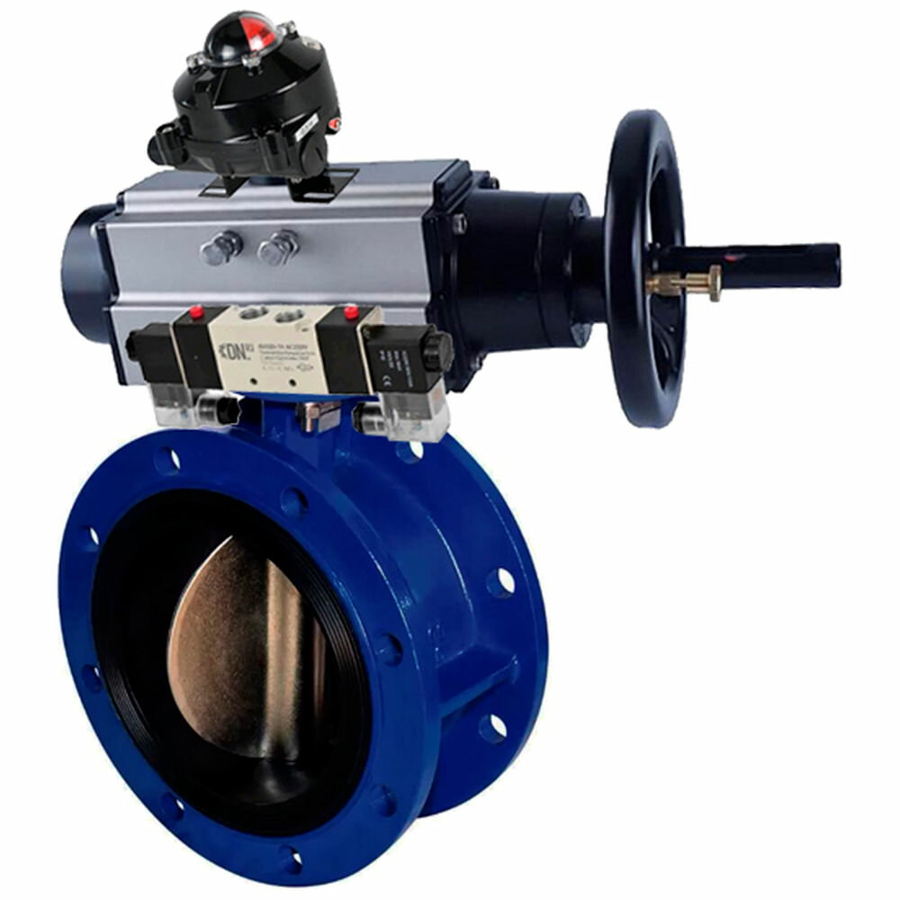 Затвор DN.ru GGG40-304-EPDM-2W-F-H Ду100 Ру16, с пн. приводом DA-105-1, пн. распред. PND1-T08 NAMUR и БКВ LSB-410