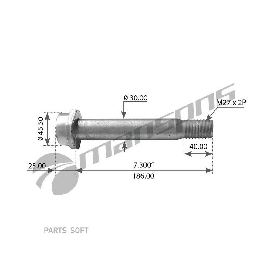Болт рессоры Schmitz М27х2x186/211 D55-d30 от официального дистрибьютора, MANSONS, артикул 100029