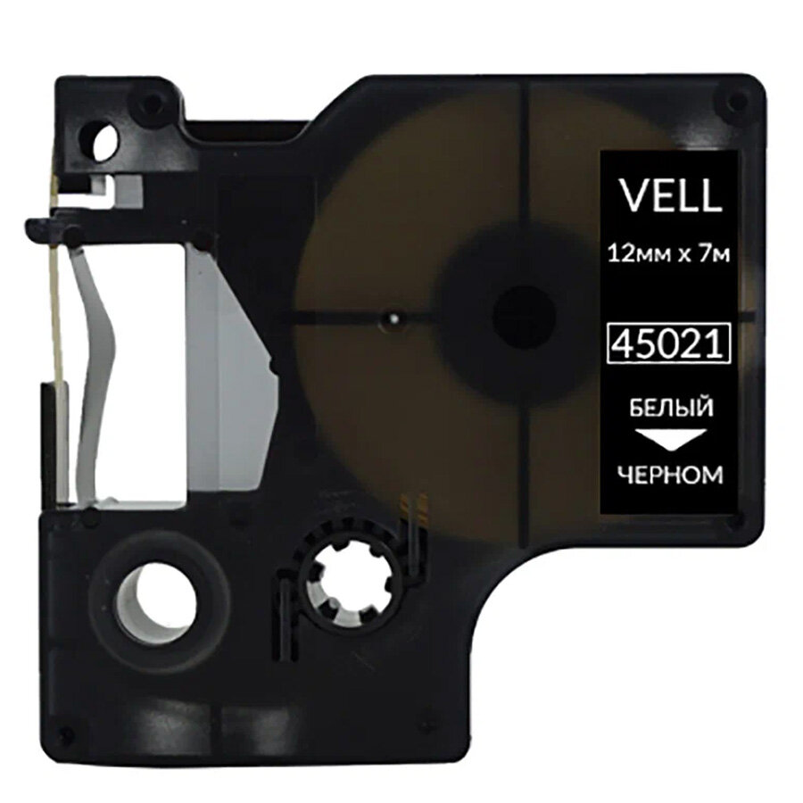 Лента Vell VL-D-S0720610/45021 (12 мм х 7 м, белый на черном) 1 шт