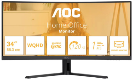 Монитор AOC 34" CU34B3E 1500R, 21:9, UWQHD, 1/4ms, 300cd, 120Hz, HDMI, DP