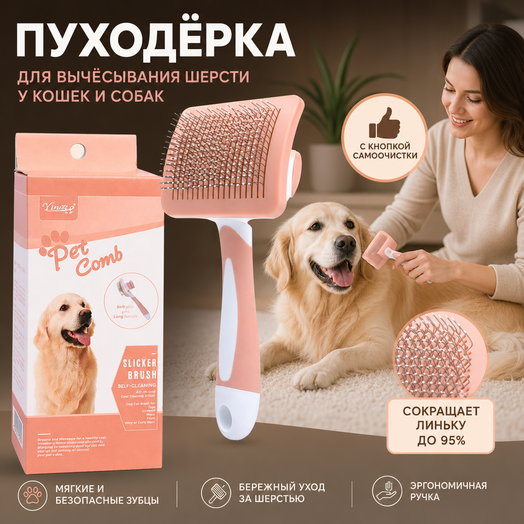 Фурминатор для вычесывания подшерстка кошек и собак, легко чистить, самоочищающаяся, удаление подшерстка, распутывает колтуны
