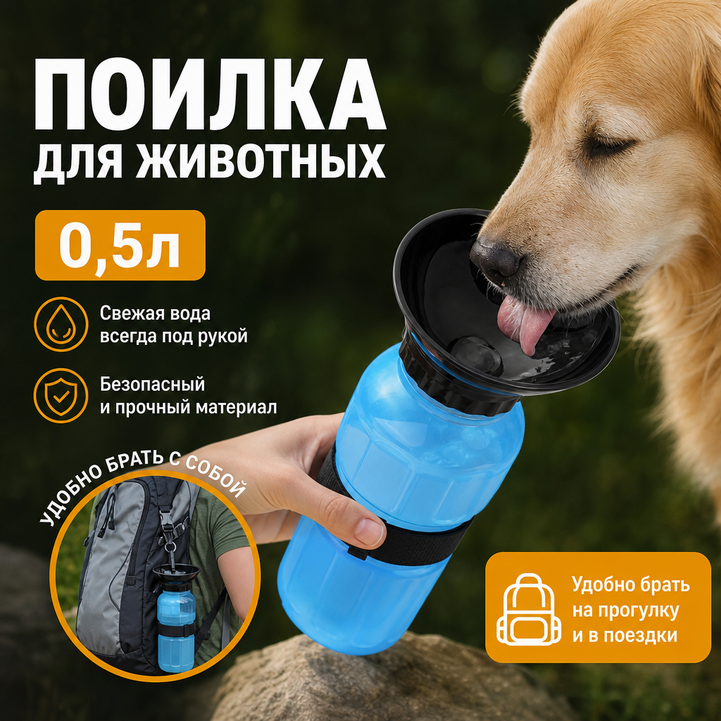 Портативная бутылка-поилка для кошек и собак, для прогулок и поездок