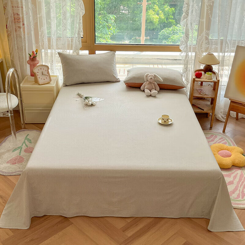 MUJI A-класс Стиральный однотонный хлопковый постельный комплект 160x230 см для кроватей 0.9/1.2 м Цвет：Полосатый кофе