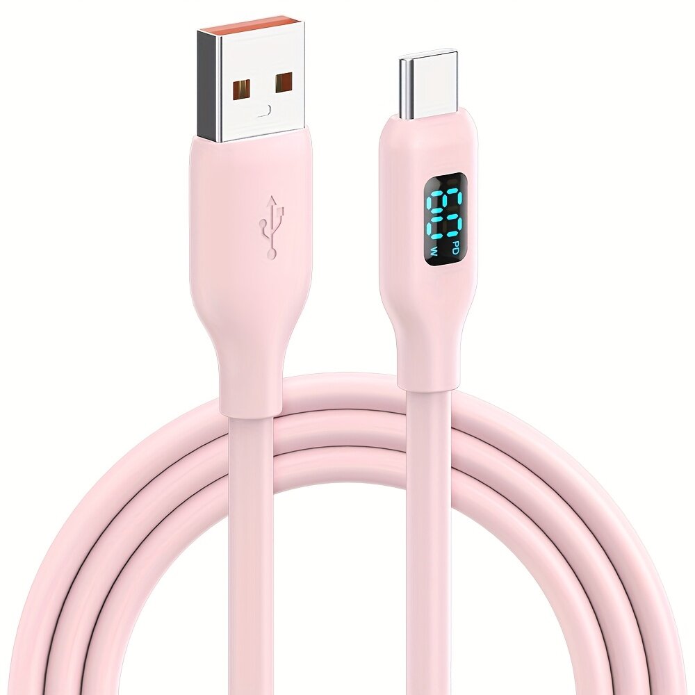 Кабель USB-A - USB-C 2A с быстрой зарядкой до 60 Вт, со светодиодным индикатором, длиной 3 метра (10 футов), для iPhone 15 Pro Max/Plus, iPad, Galaxy S23/S22, Pixel, LG G6, Moto Z2, V30, пыльно-розовый