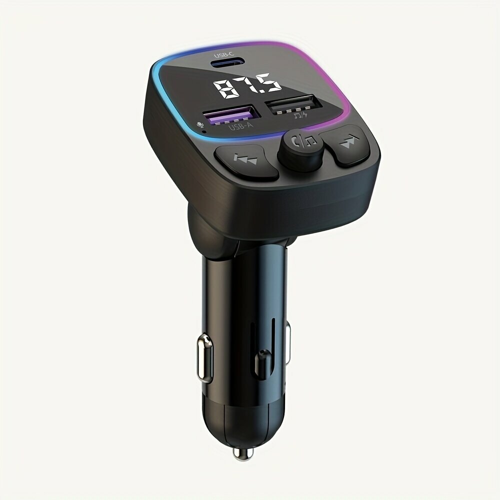 Двойное USB-автомобильное зарядное устройство с быстрой зарядкой Type-C, беспроводным FM-трансмиттером и аудиоприемником, громкая связь, MP3-плеер