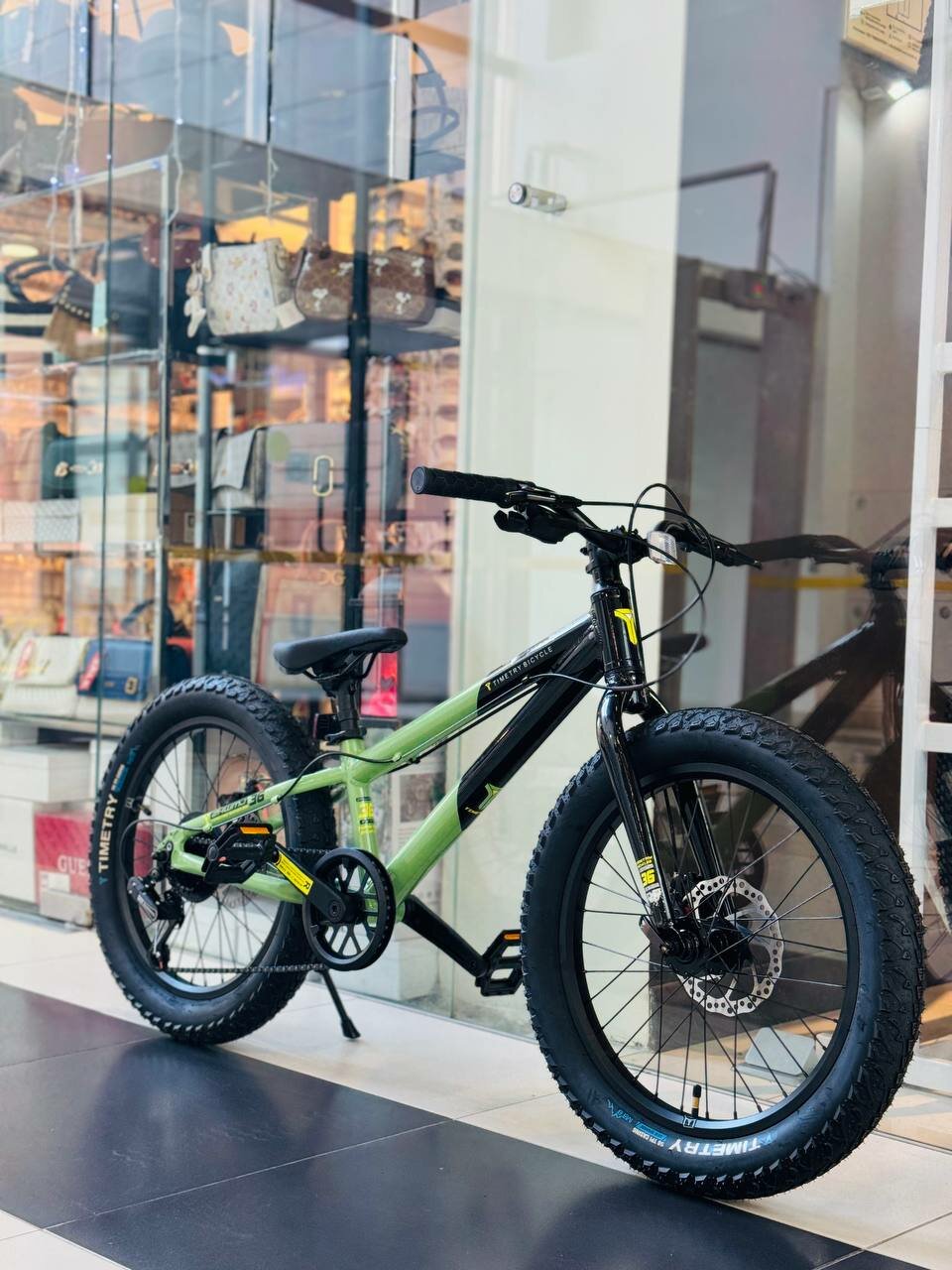 Горный детский велосипед фэтбайк TimeTry 290 7s, 20 дюймов / для мальчиков и девочек, для прогулки / скоростной, спортивный велик, черный / зеленый
