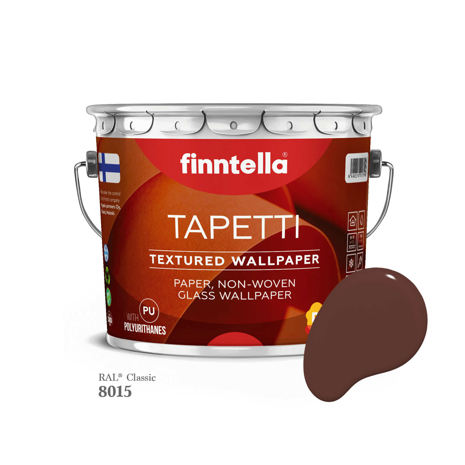 Шелковисто-матовая краска для обоев под окраску TAPETTI SILKKI Matta FINNTELLA, Цвет RAL 8015 Каштаново-коричневый (Chestnut brown), 2,7л