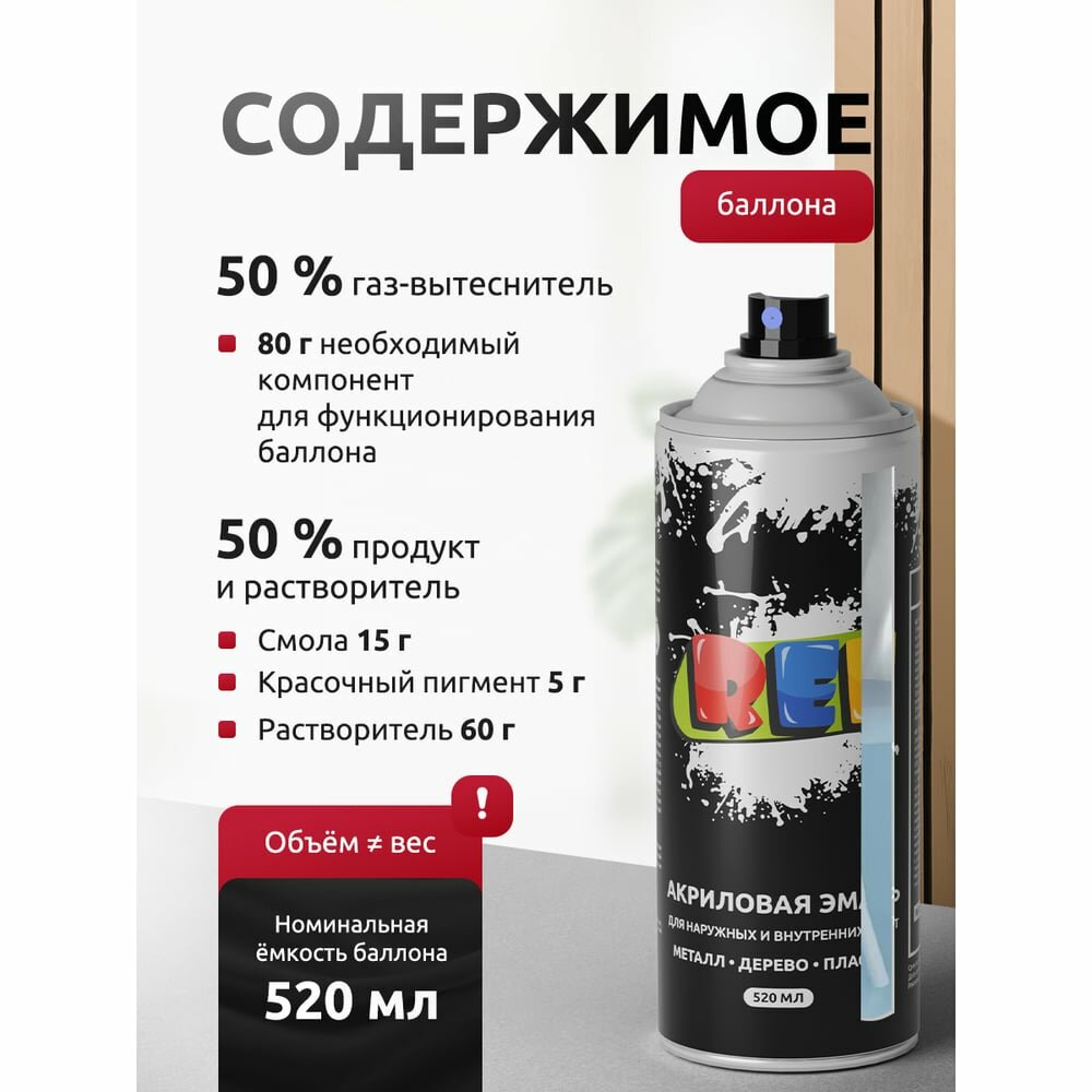 Аэрозольная эмаль REF цвет алый, объем 520 мл R 0023 — фото 1