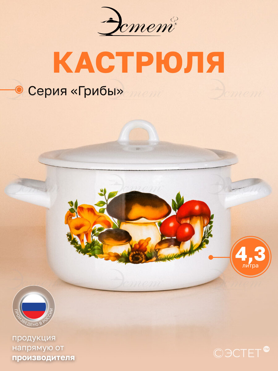 Кастрюля эмалированная 4.3 литра для всех типов плит