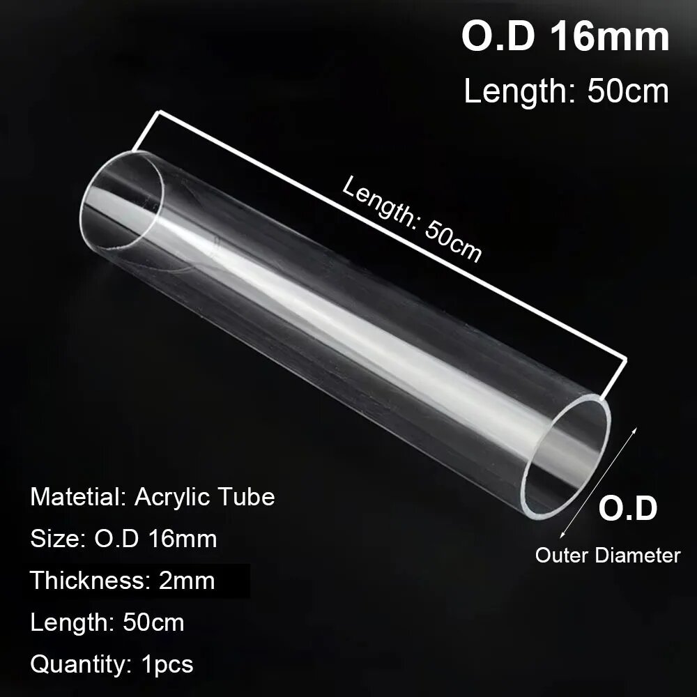 Прозрачная акриловая трубка для аквариума 20/50 см OD16mm - 50cm