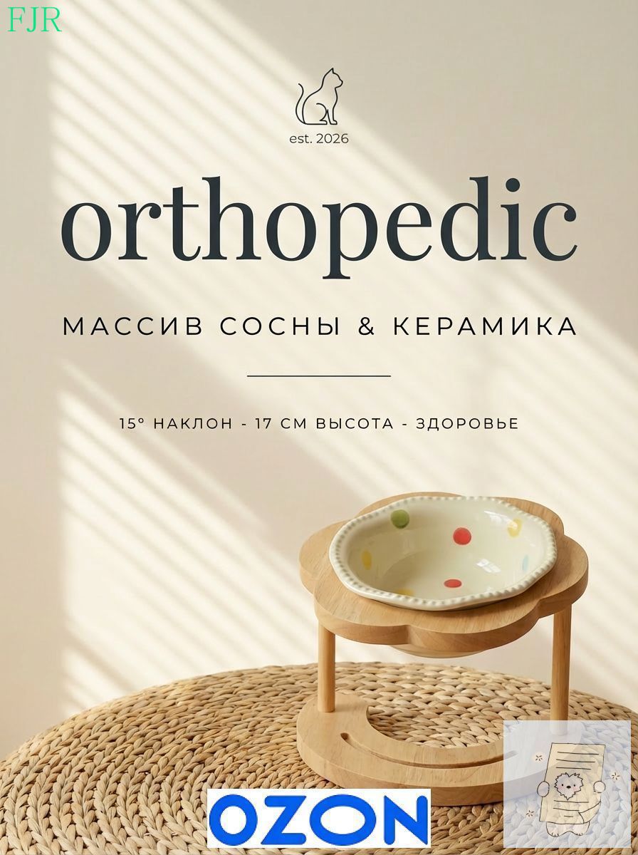 Миска для кошек керамическая на подставке с наклоном, 450 мл - Высокая тарелка для корма и воды